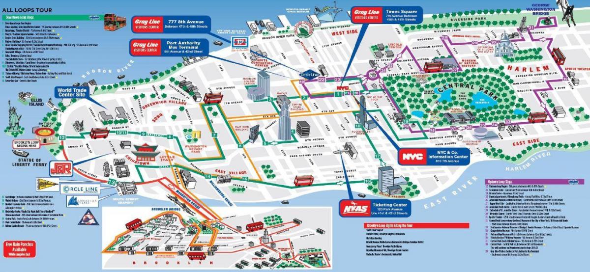 Hop on hop off NYC map - Hop on hop off bus de New York, la carte de l ... Hop on hop off NYC map - Hop on hop off bus de New York, la carte de l ...